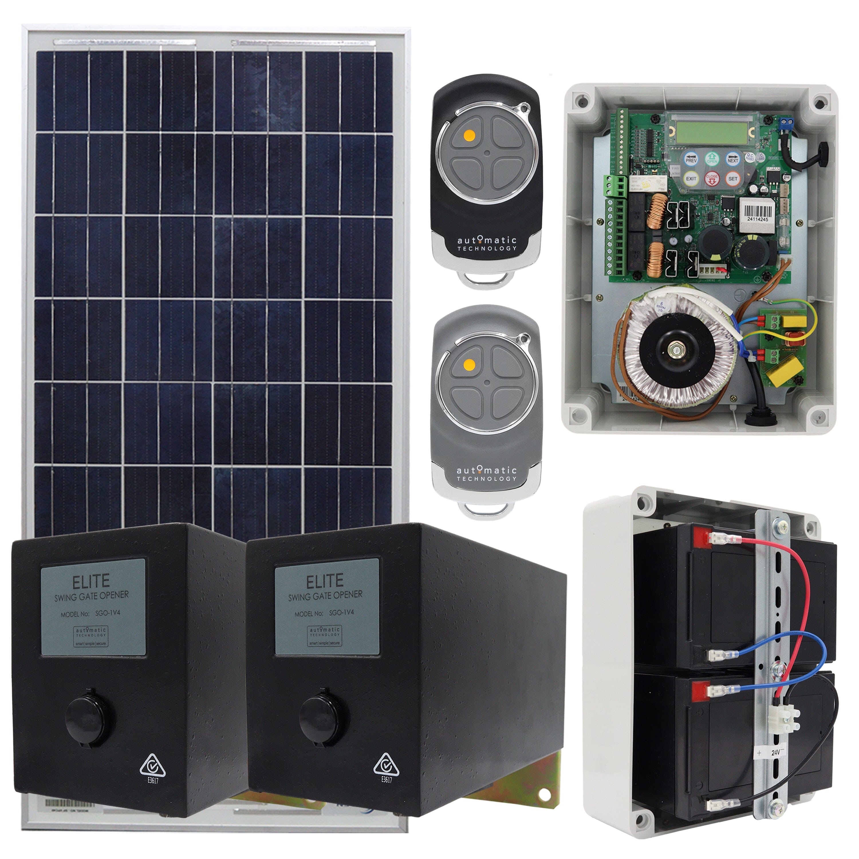ATA Solar Elite SGO-1v4 Double Swing Gate Motor/Opener Kit-Remote Pro