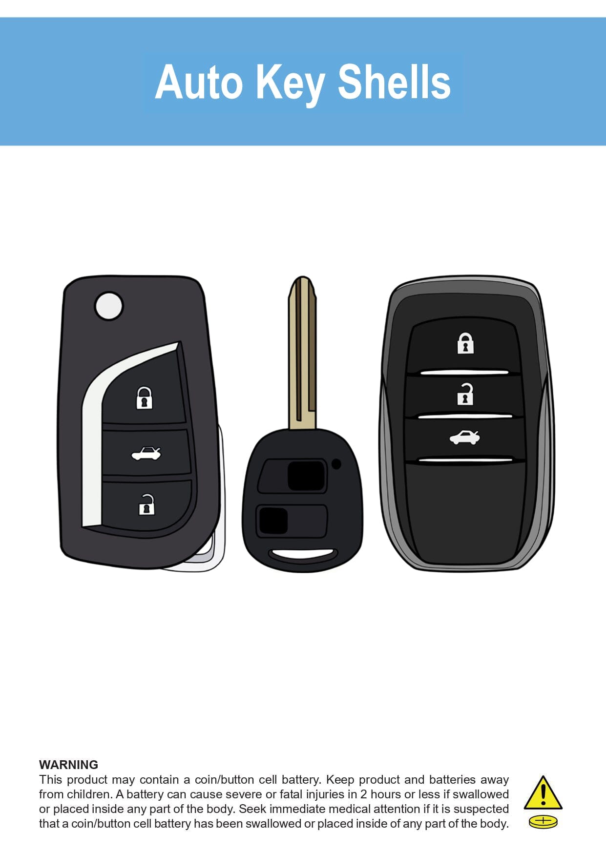 Battery Warning POS Packaging Bags - Automotive Car Key Shells-Remote Pro