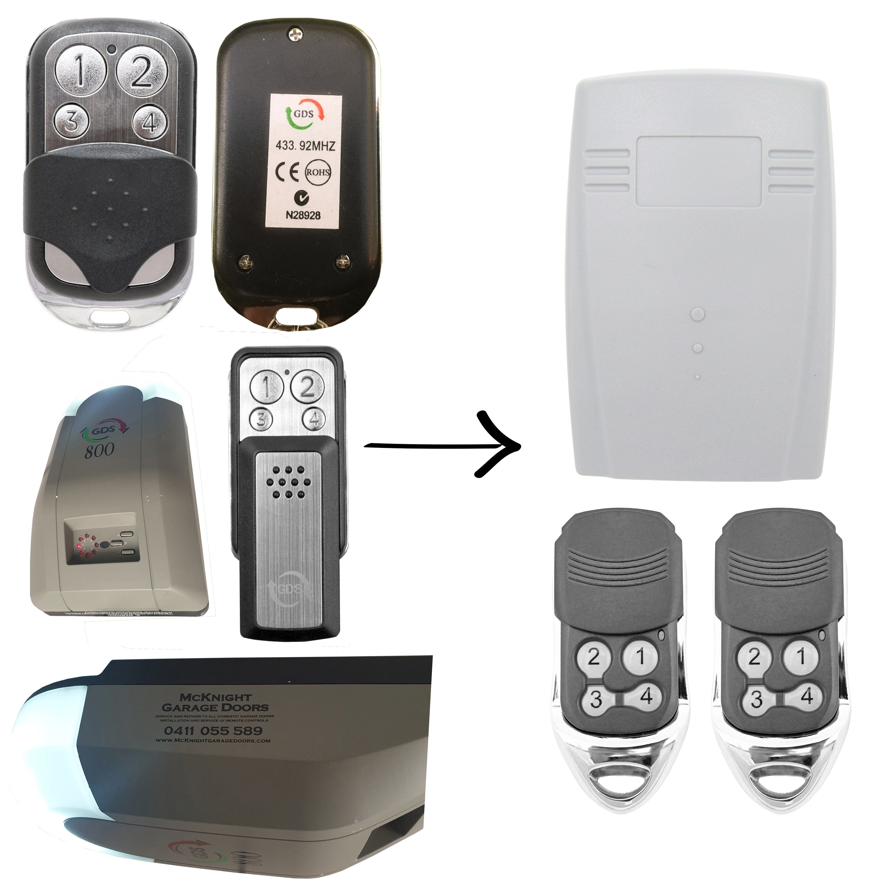 McKnight GDS800/GDS1000 Garage/Gate Upgrade Receiver Kit-Remote Pro