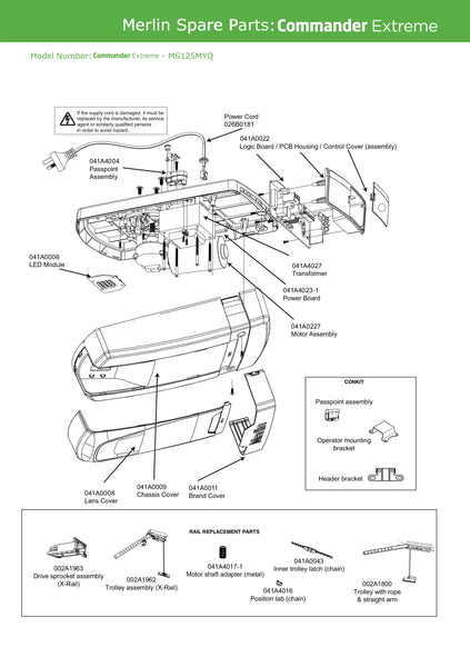 Genuine Merlin Power Cord Commander Extreme (MS125MYQ) – Remote Pro